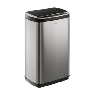 kraus garbagepro rectangular 13 gallon hands-free motion sensor trash can battery operated in fingerprint resistant stainless steel finish with softshut touchless lid, ktcs-10ss