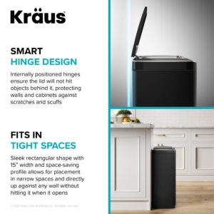 Kraus GarbagePro Rectangular 13 Gallon Hands-Free Motion Sensor Trash Can Battery Operated in Fingerprint Resistant Stainless Steel Finish with SoftShut Touchless Lid, KTCS-10SS