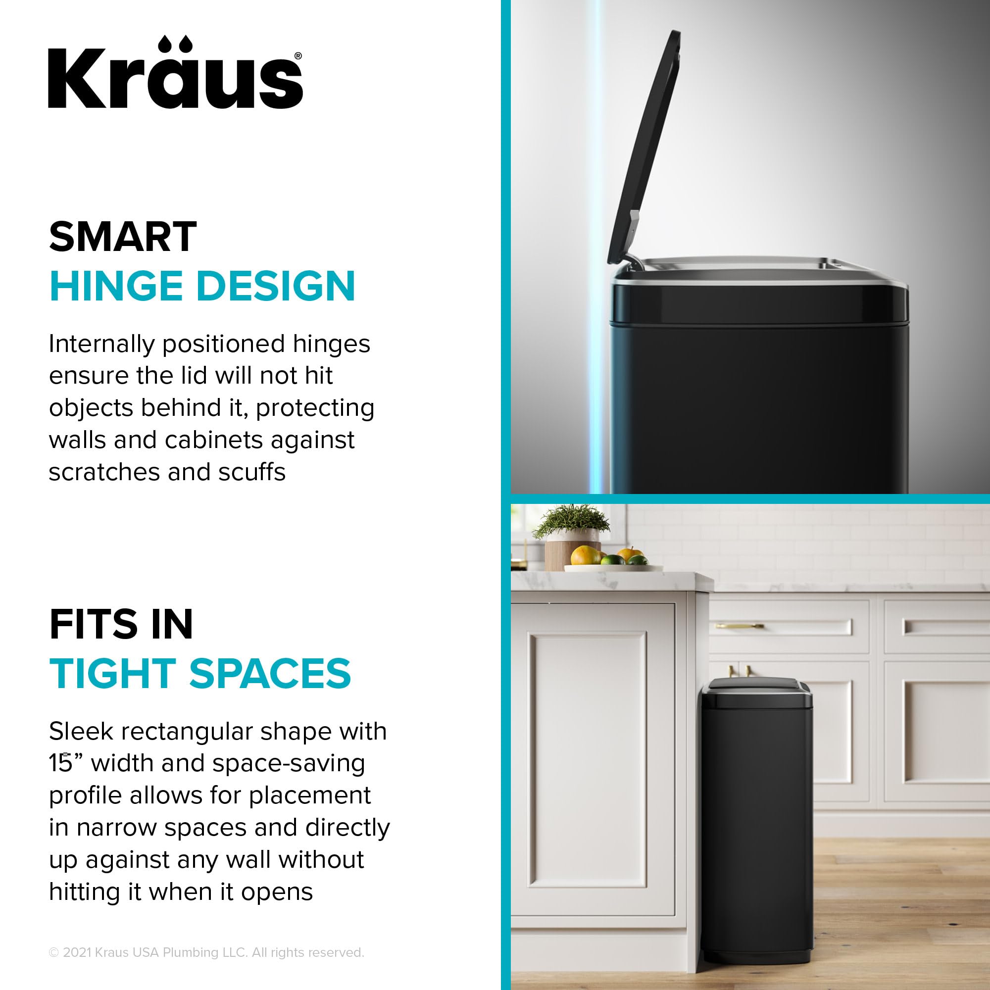 Kraus GarbagePro Rectangular 13 Gallon Hands-Free Motion Sensor Trash Can Battery Operated in Fingerprint Resistant Stainless Steel Finish with SoftShut Touchless Lid, KTCS-10SS