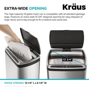 Kraus GarbagePro Rectangular 13 Gallon Hands-Free Motion Sensor Trash Can Battery Operated in Fingerprint Resistant Stainless Steel Finish with SoftShut Touchless Lid, KTCS-10SS