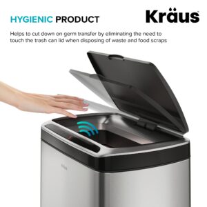 Kraus GarbagePro Rectangular 13 Gallon Hands-Free Motion Sensor Trash Can Battery Operated in Fingerprint Resistant Stainless Steel Finish with SoftShut Touchless Lid, KTCS-10SS