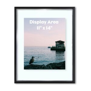 golden state art, 11x14 floating frame, black aluminum picture frame, clear glass displays any size photo up to 11 by 14, for wall or table top decoration