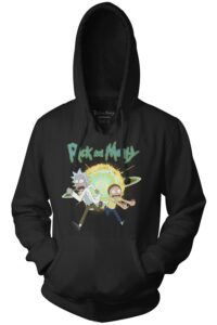 ripple junction rick and morty adult unisex explosion with logo pull over fleece hoodie black 4xl