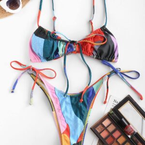 ZAFUL Womens High Cut Thong Bikini Set Swimsuits Cami String Sexy Bathing Suit Multicoloured