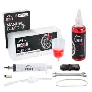 borgen bike brake bleed kit for shimano hydraulic disc brakes i brake bleeder kit bike with 100ml (3.4oz) hydraulic system mineral oil - made in germany. step by step instructions and video manual