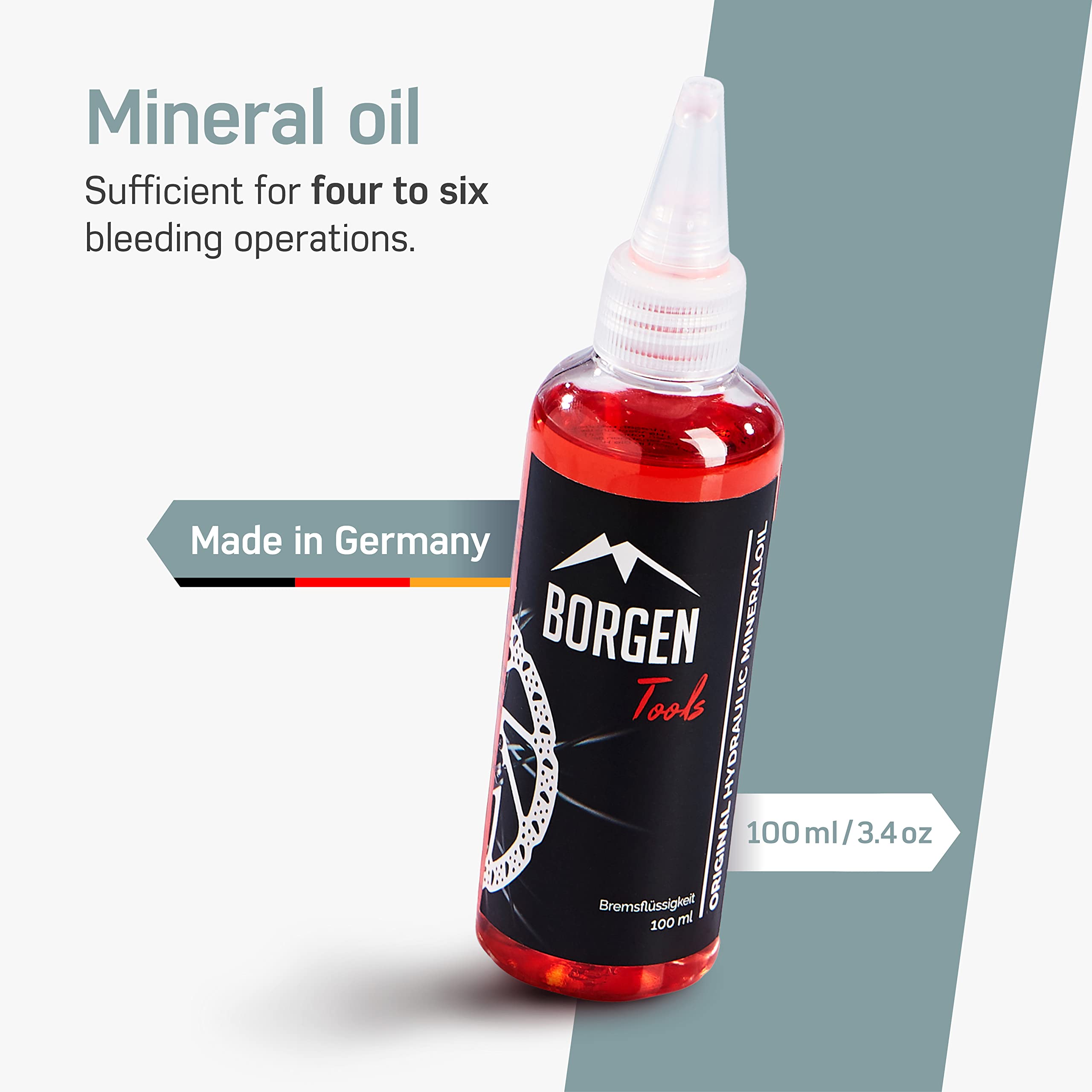 Borgen Bike Brake Bleed Kit for Shimano Hydraulic Disc Brakes I Brake Bleeder Kit Bike with 100ml (3.4oz) Hydraulic System Mineral Oil - Made in Germany. Step by Step Instructions and Video Manual