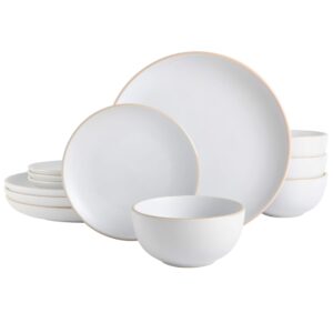 gibson home rockaway round stoneware dinnerware set, service for 4 (12pcs), white