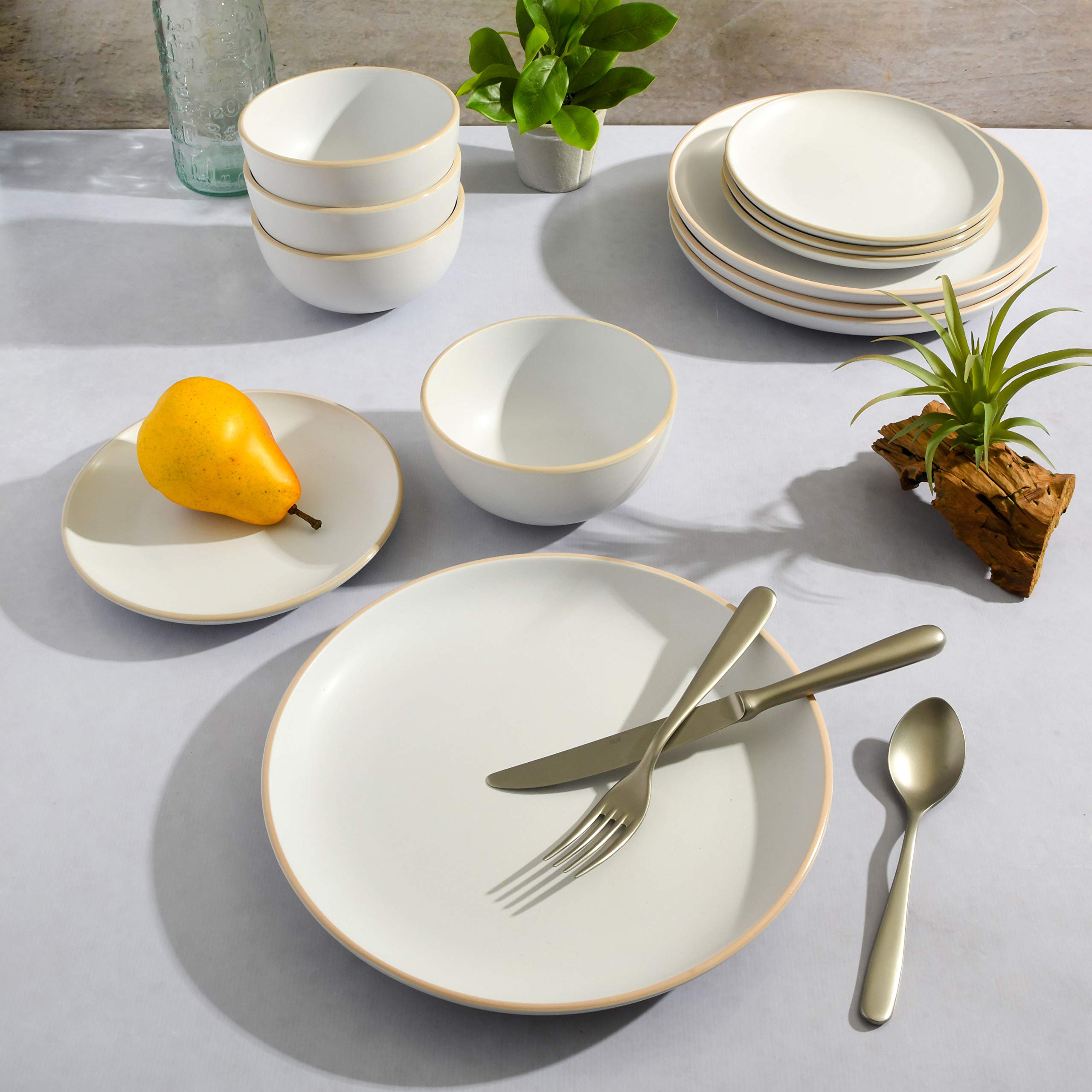 Gibson Home Rockaway Round Stoneware Dinnerware Set, Service for 4 (12pcs), White