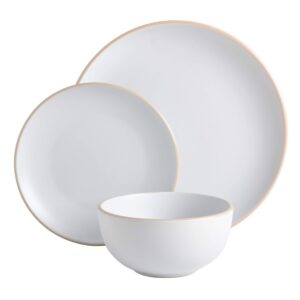 Gibson Home Rockaway Round Stoneware Dinnerware Set, Service for 4 (12pcs), White