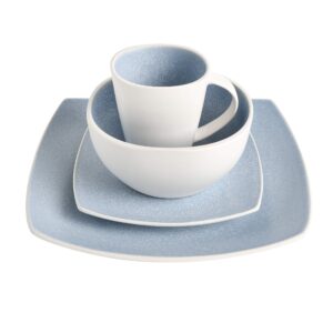 Gibson Soho Lounge Square Reactive Glaze Stoneware Dinnerware Set, Service for 4 (16pc), Aqua Blue