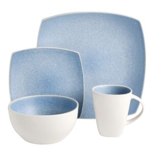 Gibson Soho Lounge Square Reactive Glaze Stoneware Dinnerware Set, Service for 4 (16pc), Aqua Blue