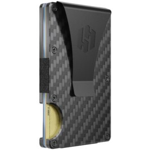 hayvenhurst reinvented design men's wallet - slim, minimalistic & seamless, blocks rfid scanners, holds 12 cards & has a money clip (carbon fiber)