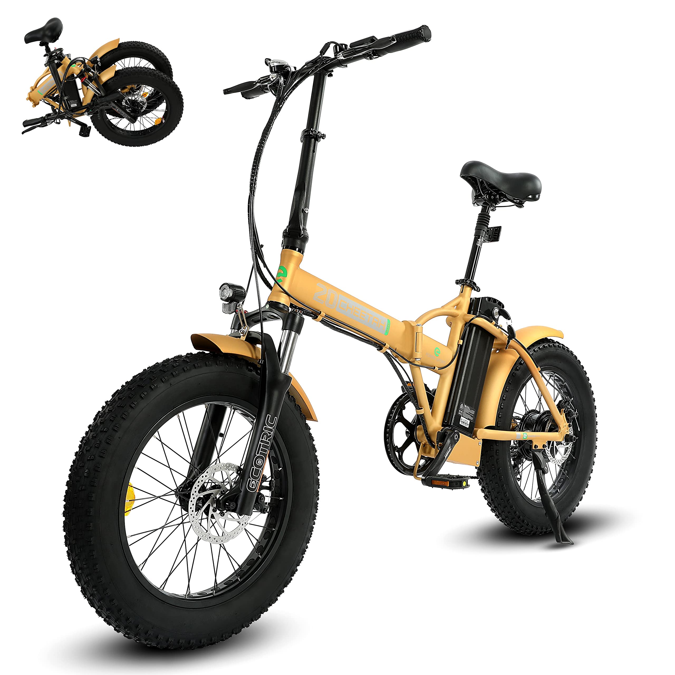 ECOTRIC Electric Bike 500W Folding Ebike 20" Fat Tire Foldable Electric Bicycle 48V 12.5AH Lithium Removable Battery Beach Snow Mountain E-Bike Commute Ebike for Adults Shimano 7-Speed