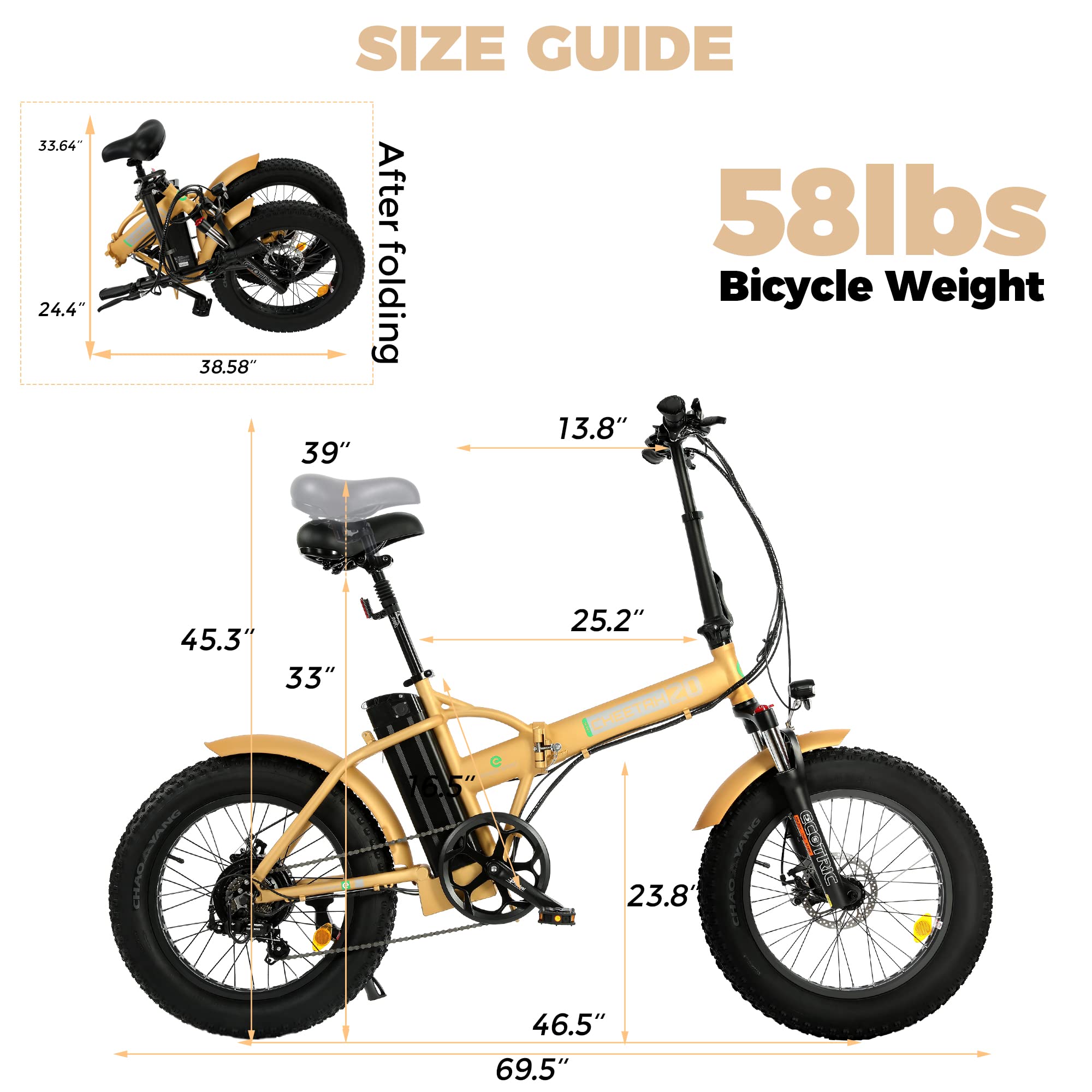 ECOTRIC Electric Bike 500W Folding Ebike 20" Fat Tire Foldable Electric Bicycle 48V 12.5AH Lithium Removable Battery Beach Snow Mountain E-Bike Commute Ebike for Adults Shimano 7-Speed