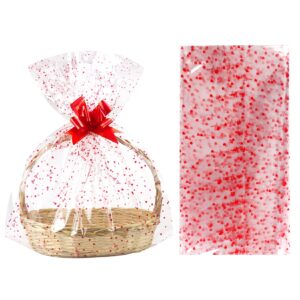 morepack extra large cellophane bags,35x55 inches heart printed cellophane wrap for gift baskets,10pcs big jumbo cellophane basket bags