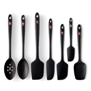 di oro seamless series 7-piece silicone utensil kitchen set - 600°f heat-resistant rubber cooking and baking tools - food grade, bpa free, and lfgb certified silicone - 5 spatulas and 2 spoons (black)