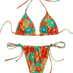 SOLY HUX Women's Floral Print 2 Piece Swimsuits Bikini Set Halter Triangle Swimwear Sexy Bathing Suit