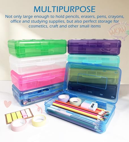 Nuozme Plastic Translucent Pencil Box,Pencil Cases with Snap-Tight Lid for Pens, Pencils, School Supplies,Office Supplies, 1 Pack