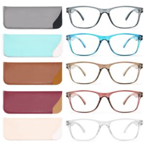 fetrrc reading glasses blue light blocking, computer readers for women/men, anti glare/fatigue clear fashion square eyeglasses 5 pairs (mix colors, 2.0)