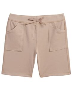 izod girls' school uniform sensory-friendly soft pull-on short, khaki, 7