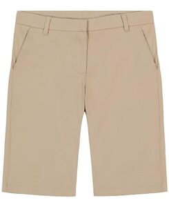 izod girls' school uniform skinny bermuda twill short, khaki, 14