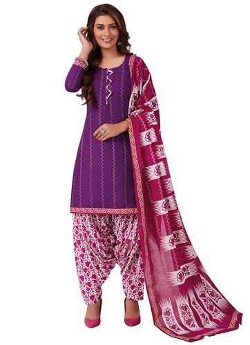 Miraan Women's Cotton Printed Readymade Salwar Suit XXX-Large Purple