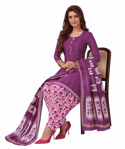 Miraan Women's Cotton Printed Readymade Salwar Suit XXX-Large Purple