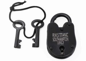 rii iron rms titanic model padlock, iron jailer lock and keys, addition to pirate, medieval & western collections, antique fully functioning cast iron lock, old trunk lock 3 inches, medium