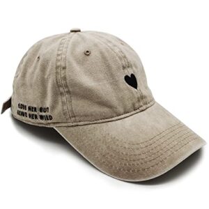 atticus poetry hat, embroidered brushed cotton women’s baseball hat unisex fit, adjustable one size (heart khaki)