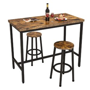 recaceik 3 piece pub dining set, modern bar table and stools for 2 kitchen counter height wood top bistro easy assemble for breakfast nook living room small space restaurant, rustic brown 39”