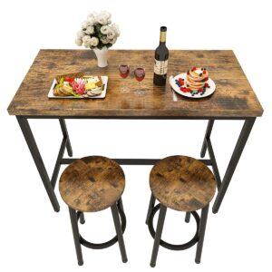 Recaceik 3 Piece Pub Dining Set, Modern bar Table and Stools for 2 Kitchen Counter Height Wood Top Bistro Easy Assemble for Breakfast Nook Living Room Small Space Restaurant, Rustic Brown 39”