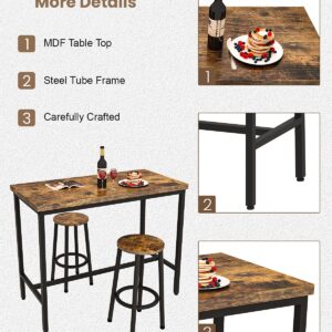 Recaceik 3 Piece Pub Dining Set, Modern bar Table and Stools for 2 Kitchen Counter Height Wood Top Bistro Easy Assemble for Breakfast Nook Living Room Small Space Restaurant, Rustic Brown 39”