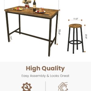 Recaceik 3 Piece Pub Dining Set, Modern bar Table and Stools for 2 Kitchen Counter Height Wood Top Bistro Easy Assemble for Breakfast Nook Living Room Small Space Restaurant, Rustic Brown 39”