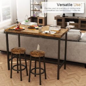 Recaceik 3 Piece Pub Dining Set, Modern bar Table and Stools for 2 Kitchen Counter Height Wood Top Bistro Easy Assemble for Breakfast Nook Living Room Small Space Restaurant, Rustic Brown 39”