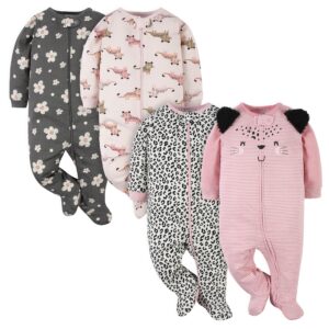 gerber baby girls 4 pack sleep 'n play footie leopard pink 0-3 months