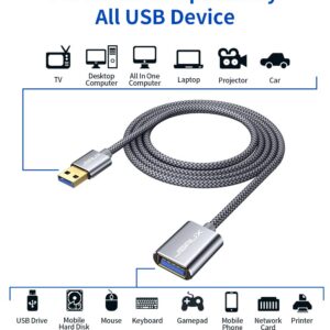 JSAUX USB 3.0 Extension Cable 3.3FT, USB A Male to Female Extension Cord Durable Braided Material Fast Data Transfer Compatible with USB Keyboard, Flash Drive, Hard Drive, Playstation, Xbox-Grey