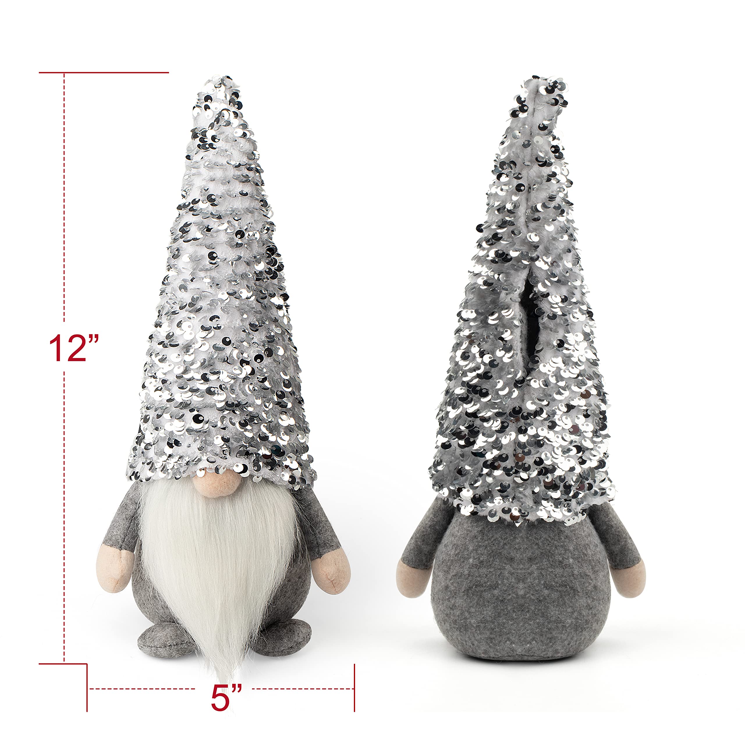 D-FantiX 2Pack Sequin Christmas Gnomes Plush with LED Lighting Beard, Handmade Swedish Tomte Santa Scandinavian Figurine Nordic Plush Elf Doll Gnome Ornaments Christmas Decorations Home Decor