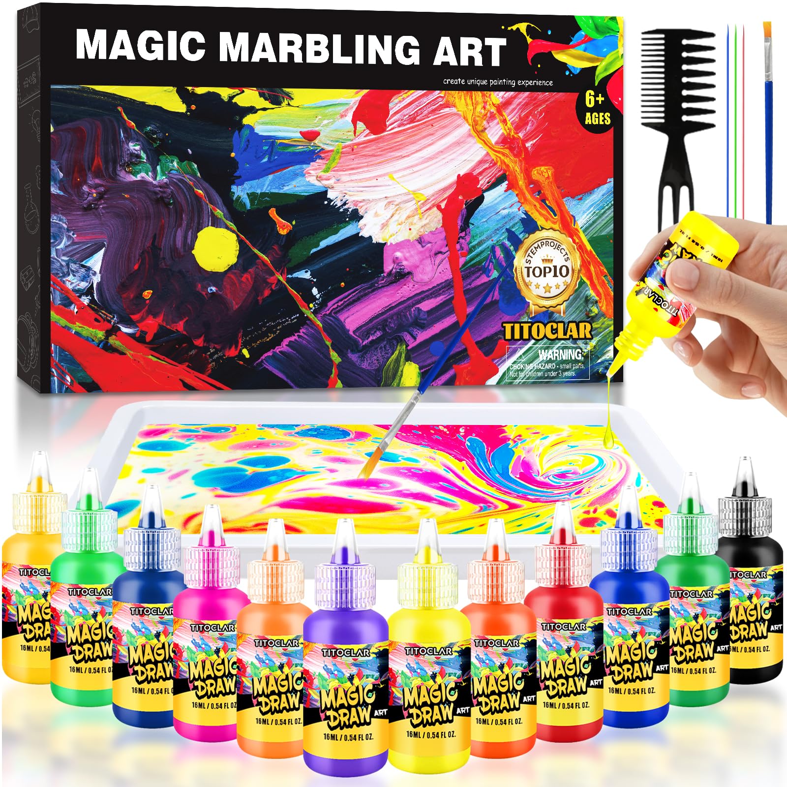 Arts and Crafts For Kids Boys Girls,Water Marbling Paint Kit, Birthday Gifts for Girls Boys 3+Years Old, Toys For Ages 8-13 5-7 3-6, Art Supplies for Kids