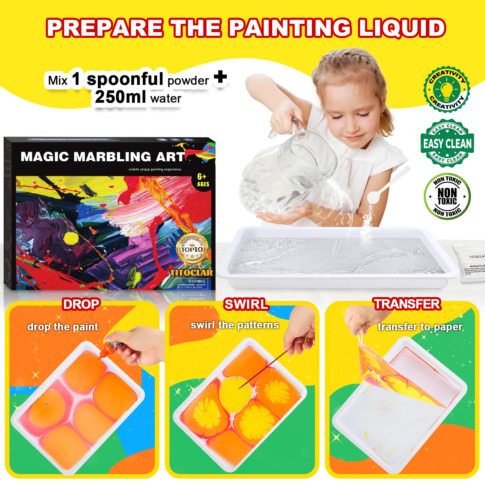 Arts and Crafts For Kids Boys Girls,Water Marbling Paint Kit, Birthday Gifts for Girls Boys 3+Years Old, Toys For Ages 8-13 5-7 3-6, Art Supplies for Kids