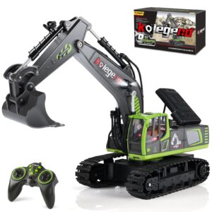 kolegend remote control excavator toy 16 inch, 11 channel rc construction vehicles hydraulic haulers digger toys gift for 6 7 8 9 10 years old kids boys