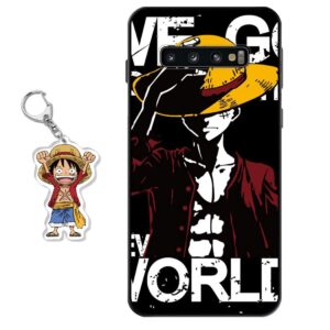 staremeplz compatible with samsung galaxy s10 case anime design [with luffy figure keychain], soft silicone tpu animation cool phone case for samsung galaxy s10