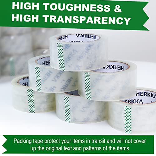 HERKKA Clear Packing Tape, 12 Rolls Heavy Duty Packaging Tape for Shipping Packaging Moving Sealing, Thicker Clear Packing Tape, 2 inches Wide, 65 Yards Per Roll, 780 Total Yards