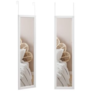 paranta full length mirror wall-mounted over the door long dressing mirror rectangular cheap door mirror for bedroom and home gym with 2 hooks, white(47" h x 13" w x 0.6" d)