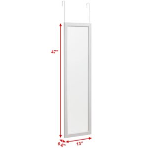 PARANTA Full Length Mirror Wall-Mounted Over The Door Long Dressing Mirror Rectangular Cheap Door Mirror for Bedroom and Home Gym with 2 Hooks, White(47" H x 13" W x 0.6" D)