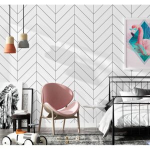 Black and White Wallpaper Peel and Stick Wallpaper Boho Contact Paper Modern Herringbone Wallpaper for Bathroom Bedroom Kitchen Wallpaper Self Adhesive Removable Wallpaper 17.7"×118" Wall Waterproof