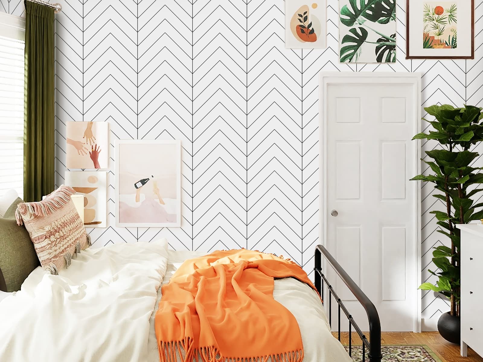 Black and White Wallpaper Peel and Stick Wallpaper Boho Contact Paper Modern Herringbone Wallpaper for Bathroom Bedroom Kitchen Wallpaper Self Adhesive Removable Wallpaper 17.7"×118" Wall Waterproof