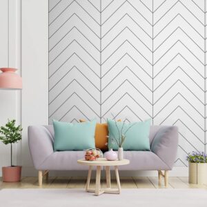 Black and White Wallpaper Peel and Stick Wallpaper Boho Contact Paper Modern Herringbone Wallpaper for Bathroom Bedroom Kitchen Wallpaper Self Adhesive Removable Wallpaper 17.7"×118" Wall Waterproof