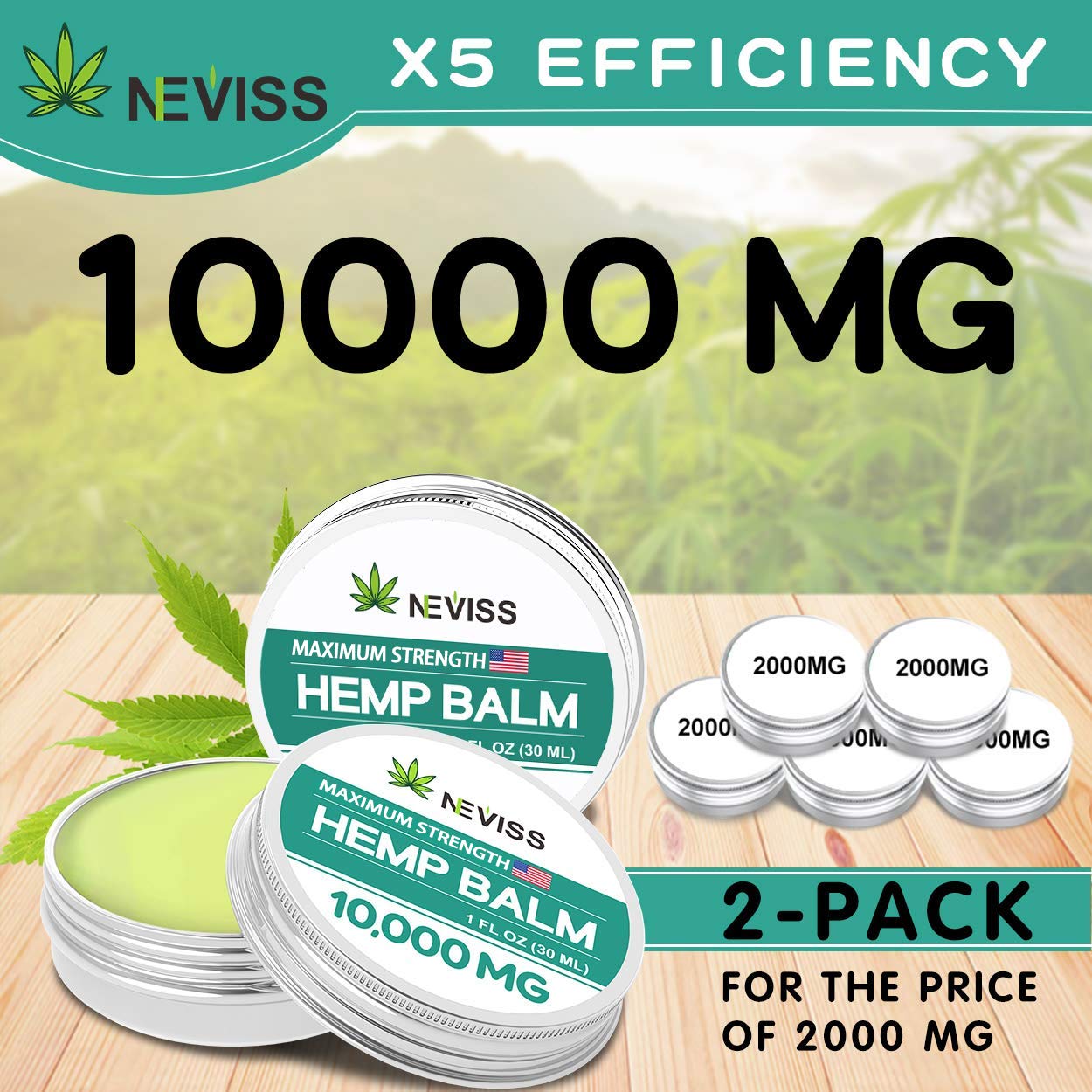 NEVISS (2 Pack) Organic Hémp Balm 10000 MG - 2 Fl Oz