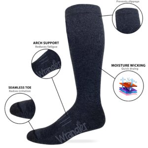 Wrangler Mens Ultra Dri Seamless Toe Western Boot Socks 3 Pair Pack (Charcoal, l)