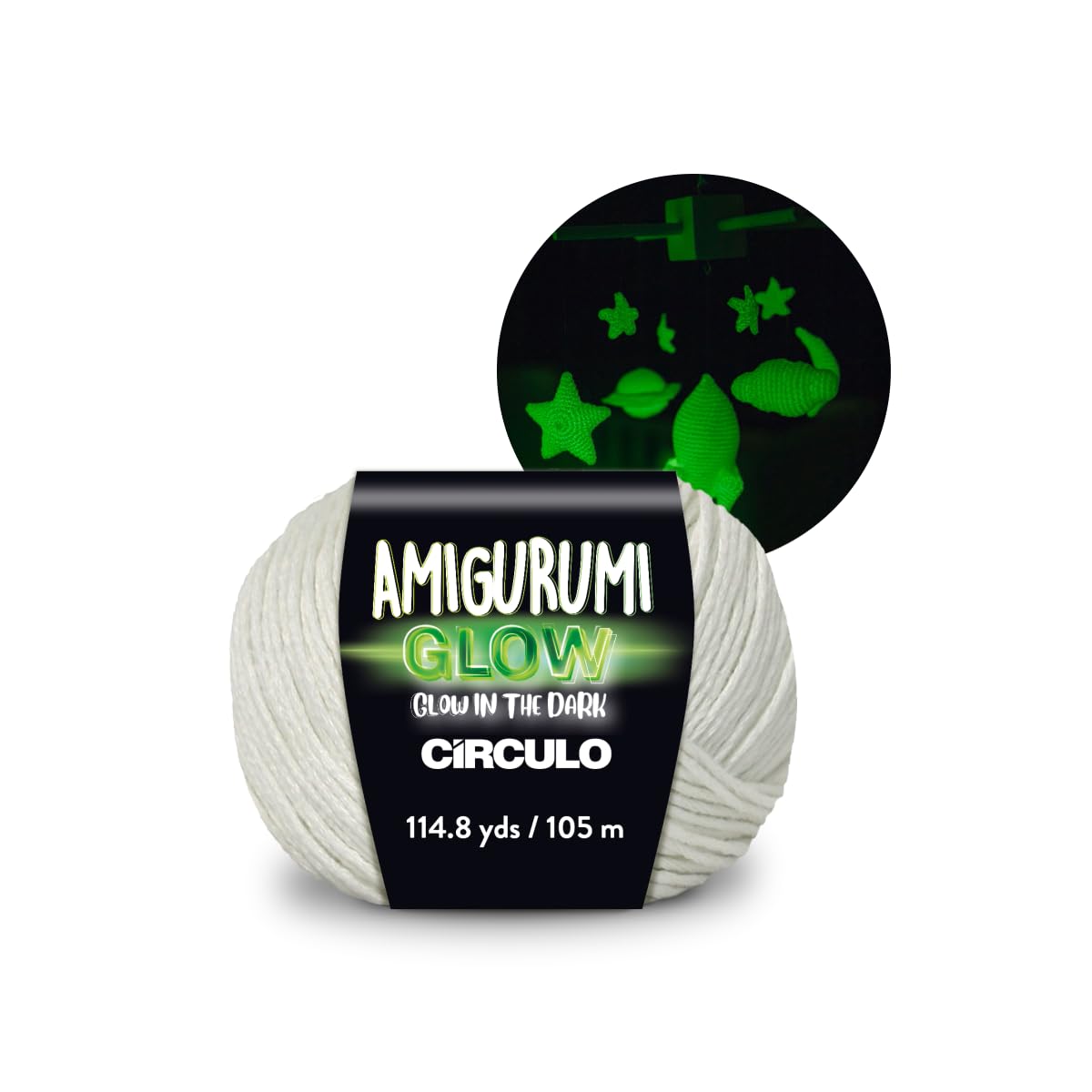 CIRCULO Glow in Dark Fingering Yarn, 100% Polyester, 114.8 yds /105 m, 1.76 oz / 50 g, Ball (Pack of 1), Green